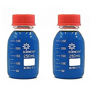(Pack of 2) 250ml Leak Proof Media Bottle Super Thick Borosilicate Graduated with GL45 Screw Cap Durable 250ml glass bottles