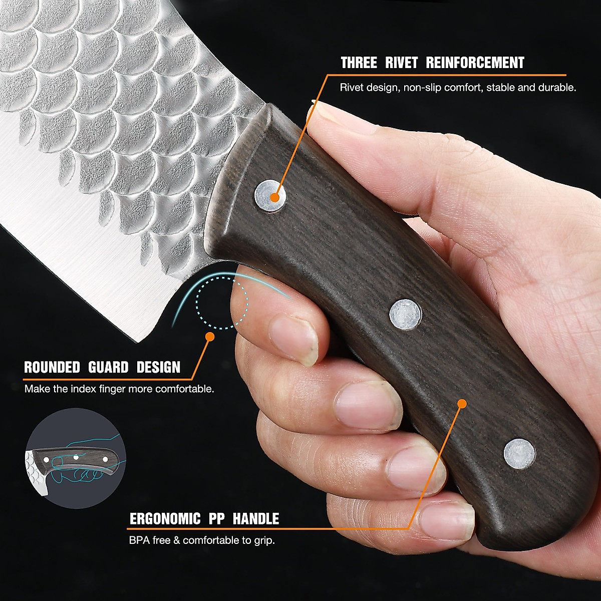 TJ POP Small Vegetable Cleaver Knife, Lightweight Chopping Knife for Women, Cute dolphin shape Full-tang Meat Cleaver with 30Cr13 Steel Blade Thickness 2 mm, Fish shape series HP01001