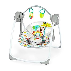 Bright Starts Playful Paradise Portable Compact Automatic Baby Swing with Music, Unisex, Newborn +