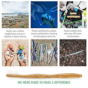 Bamboo Toothbrushes Medium Bristles 5-Pack – 4 White Wooden Toothbrushes, 1 Black Charcoal Toothbrush – Biodegradable Natural Eco Friendly