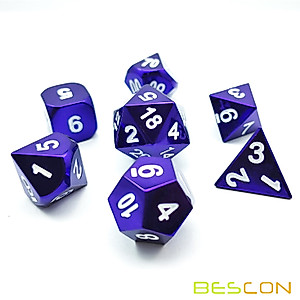 Bescon 7pcs Set Heavy Duty Metal Dice Set Glossed Color of Purple, Colorful Solid Metallic Polyhedral D&D Dice Set Violet