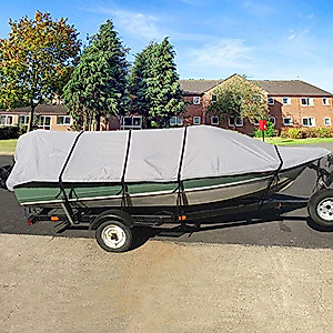RVMasking 800D 100% Waterproof Boat Cover for V-Hull Runabouts and Bass Boats (16'-18.5'L by up to 98" W, Gray)