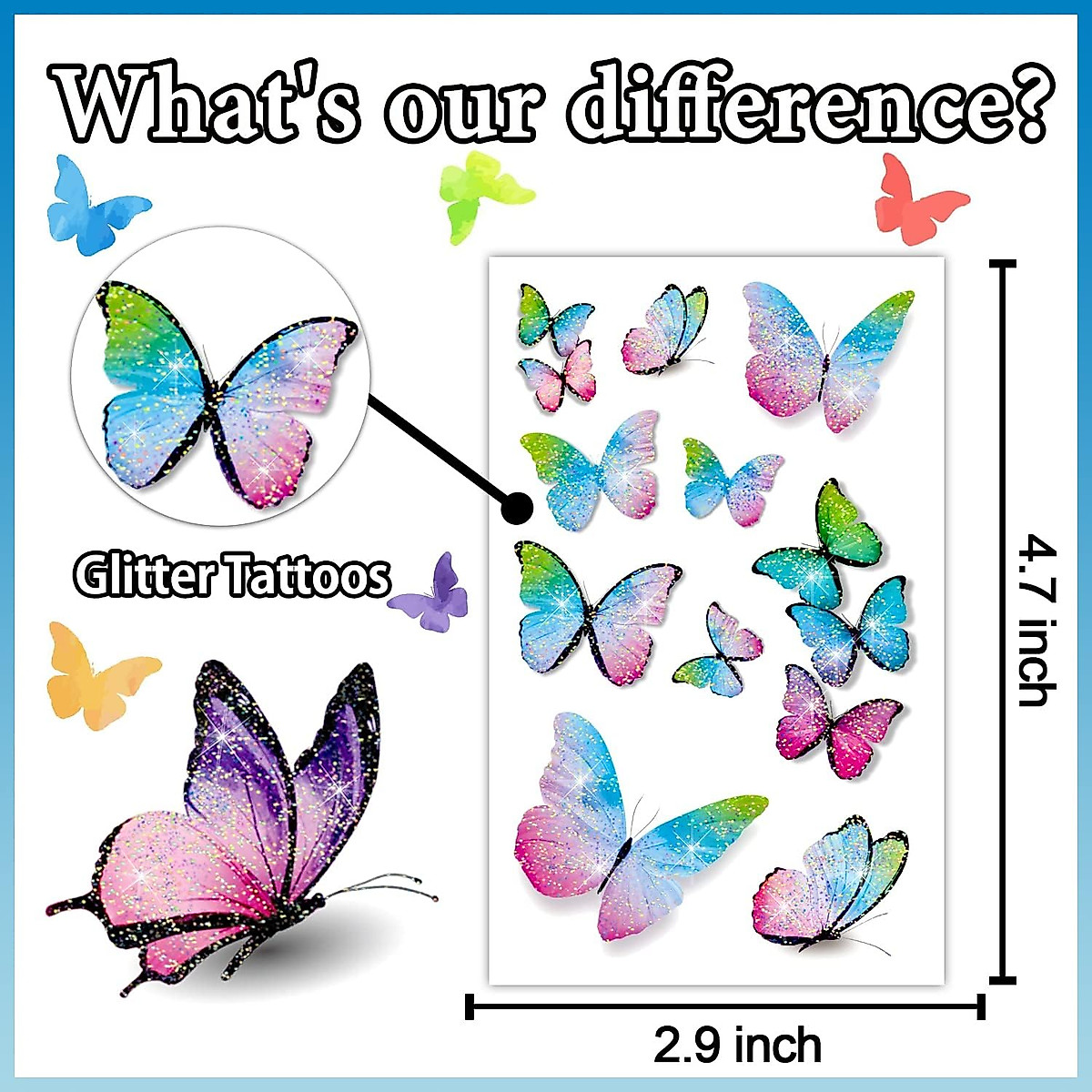 Leesgel 260 Style (20Sheet) Butterfly Temporary Tattoos for Kids, Glitter Butterfly Tattoos for Girls Birthday Party, Butterfly Party Decorations Supplies