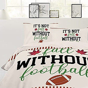 Twin Duvet Cover Set - American Football 4 Pcs Comforter Cover Bedding Sets with Zipper Closure, Fall Red Maple Leaf Red Striped Microfiber Bed Sheet Soft Quilt Cover with 2 Pillow Shams
