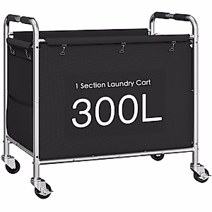 FIONESO Laundry Basket with Wheels, Rolling Laundry Sorter Cart with Side pockets, 79.3GAL(300L) Heavy Duty Laundry hamper with Removable Bag, Commercial Laundry Cart for Laundry, Bedroom, Black