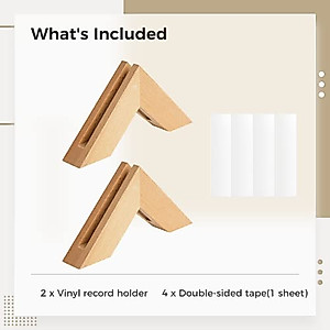 TIMCORR Vinyl Record Holder Set : Vinyl Wall Mount for Record Display, Beech Wood Album Shelf with Sticky Transparent Tapes Hanging on the Wall (Beech Wood Set of 2)