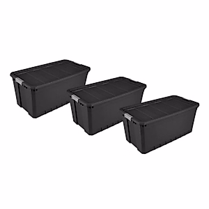50 Gallon Stacker Tote Plastic, Black, Set of 3 Storage Boxes