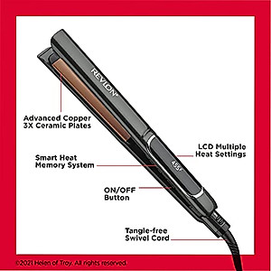 Revlon Copper Smooth Hair Flat Iron | Frizz Control for Fast and Shiny Styles, (XL 1 in)