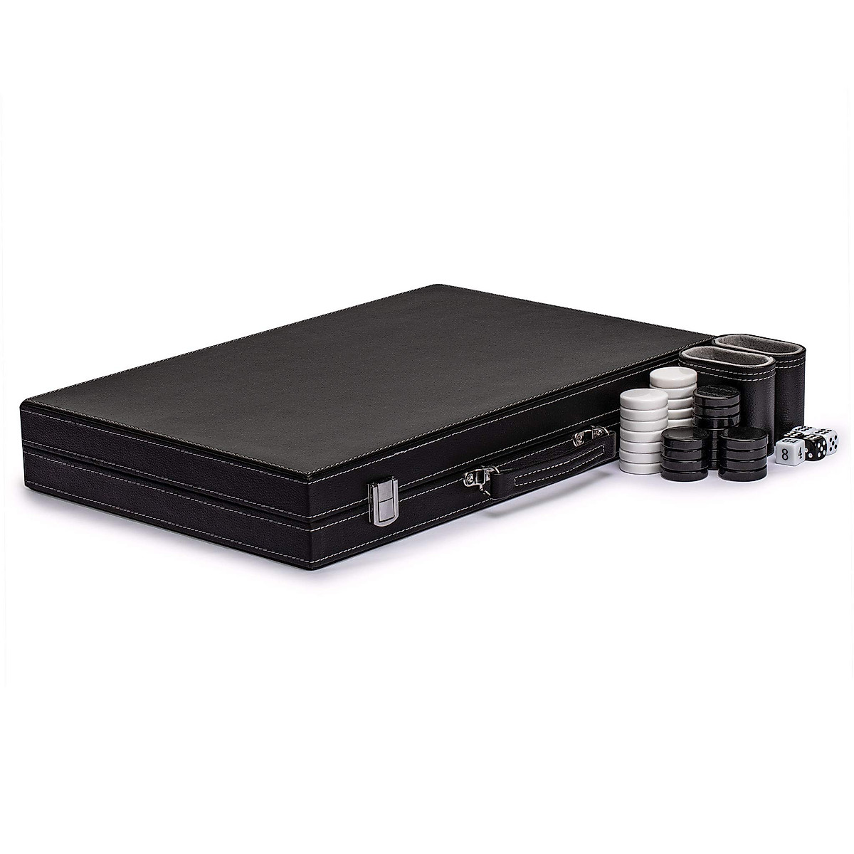 Yellow Mountain Imports Leatherette Backgammon Set, Antalya with Acrylic Checkers and Accessories - 17-inch Folding Board