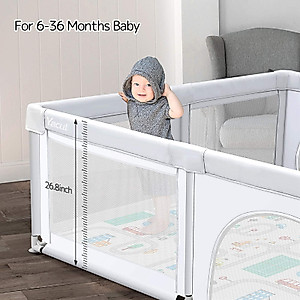 Baby Playpen with Mat, 79"x71" Extra Large Play Pens for Babies and Toddlers, Infants Playpen Gate Kids Safety Play Yard (Light Gray)