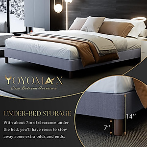 yoyomax Full Size Bed Frame, Classic Wood Platform Slats Support/Mattress Foundation/Tool-Free Assembly within 10 Mins/No Box Spring Needed, Elegant Gray