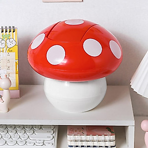 Altsuceser Mushroom Mini Trash Can with Swing Lid, Red, Plastic, 19cm