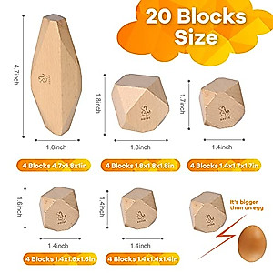 OATHX Montessori Toys Stacking Rocks Wooden Blocks Building Preschool Balancing Stones for Toddlers 1-3 Girls Boys Sensory Natural Wood 20pcs Large Size