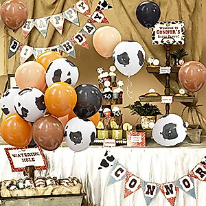 130pcs Party Cow Balloons Garland Arch Kit - Mixed Brown Black Cow Print Balloons for Western Cowboy Cowgirl Themed Party Baby Shower Farm Birthday Party Decoration Supplies