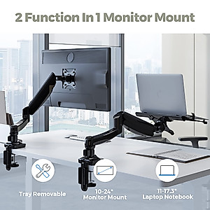 FLEXIMOUNTS 2-in-1 Monitor Arm Laptop Mount Stand Swivel Gas Spring LCD Arm Height Adjustable Desk Mounts for 10''-24' Monitor/ 11-17.3 inches Notebook