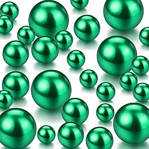 150 Pieces Vase Filler Faux Pearls Vase Makeup Beads No Hole Gloss Pearl Beads Mixed Sizes Round Pearls for Vase Home Party Wedding Decor, 8/14/20 mm (Green)