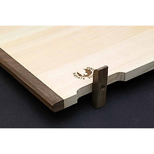 Yoshihiro Hinoki Cypress Japanese Natural Wooden Professional Grade Cutting Board with Anti Twisting Walnut Rim (X-Large)