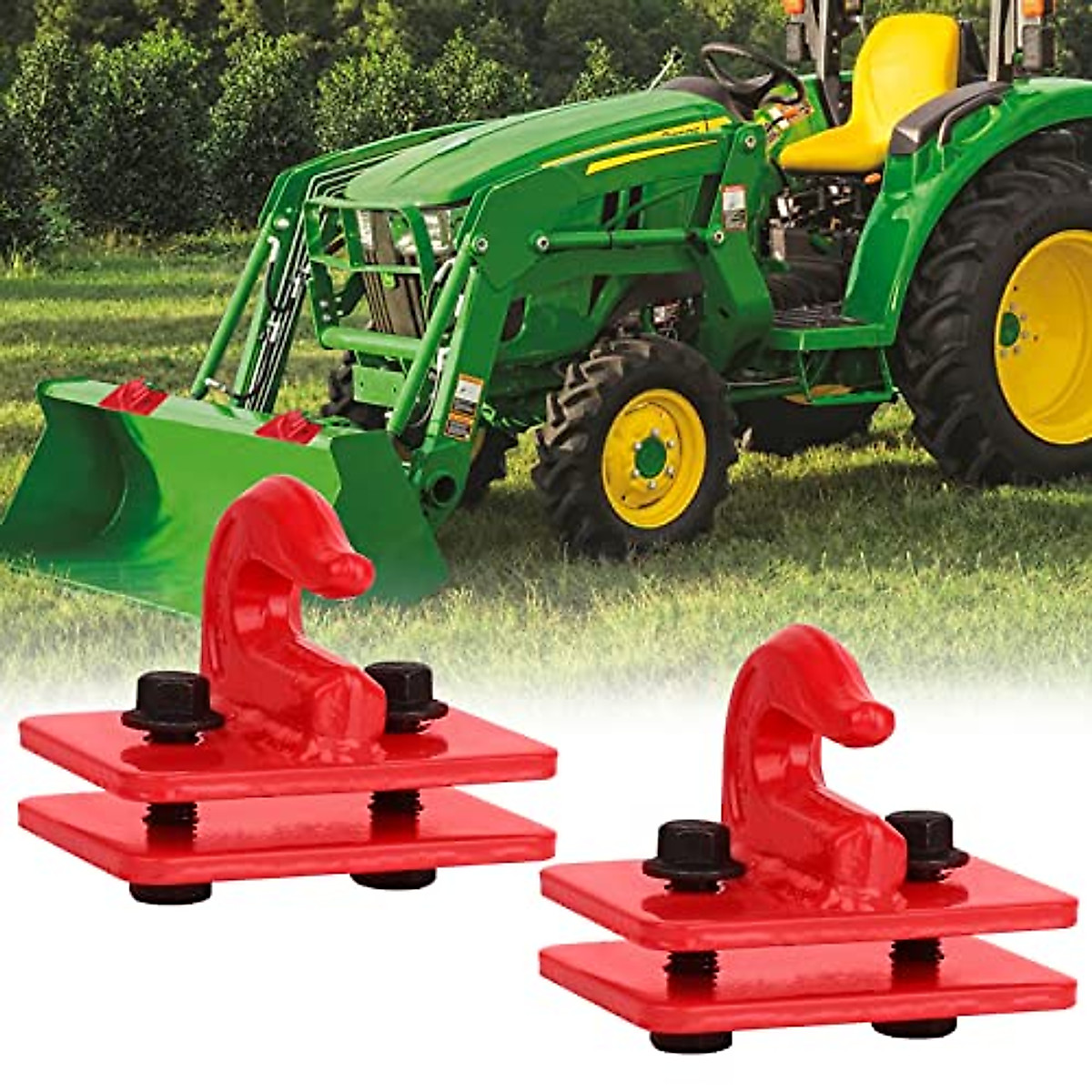 2Pack 3/8" Tractor Bucket Grab Hook, 17,000lbs Break Strength Grab Hooks with Grade 70 Forged Steel Tow Hook Bolt On Grab Hook for Tractor Bucket, RV, UTV, Truck and More (Red)