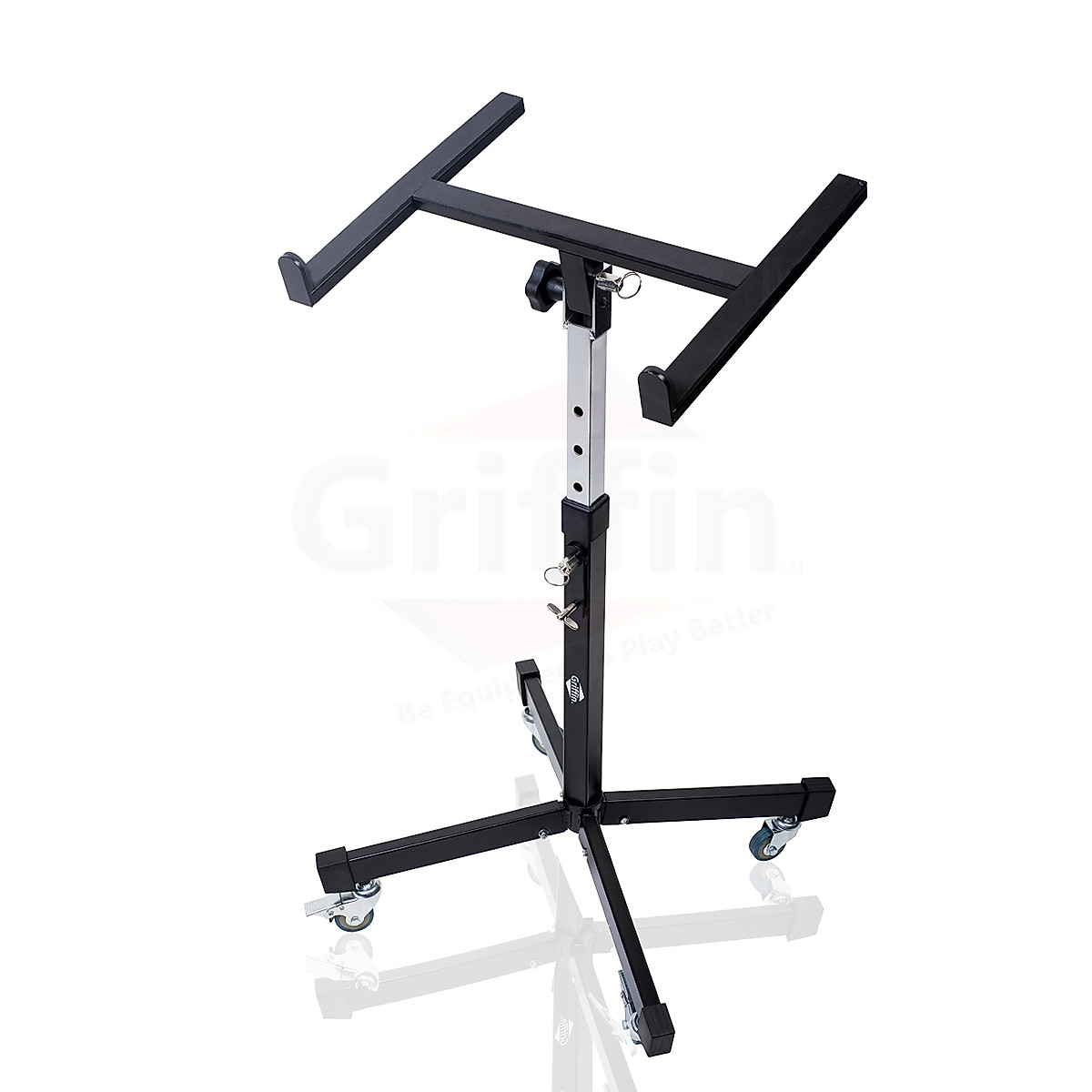 Studio Mixer Stand DJ Cart by GRIFFIN | Rolling Standing Rack On Casters with Adjustable Height | Portable Turntable Holder | Mobile Mount For Digital Drum Machine, Mixing Audio Gear & Music Equipment
