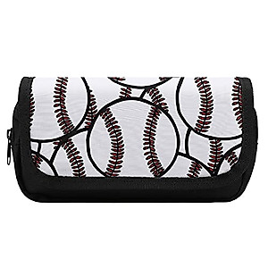 Softball Pattern Pencil Case with Two Large Compartments Pocket Big Capacity Storage Pouch Pencil Bag for School Teen Adult