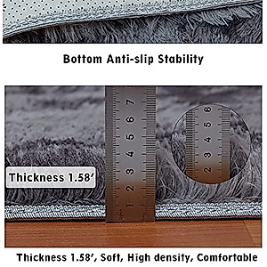 NK DECORATION Fluffy Rugs Clearance Living Room Rugs Bedroom Rugs,Non-Slip Area Rug Shaggy Tie-dye Rugs for Living Room Modern Indoor Home Floor Black Grey 5x8ft(150x240CM)