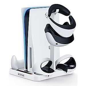 PS-5 & PS VR2 Charging Station with 2 Cooling Fan, YOGES 3-in-1 PS-5 Stand for Play-station5 and Play Station VR2 Controllers Charging, PS-5 Console Cooling Station PS-5 PS VR2 Accessories Storage