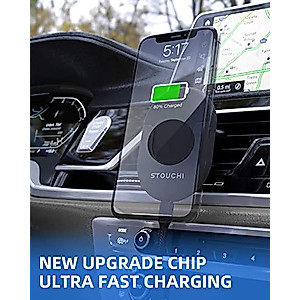 POP Mount Wireless Car Charger, Stouchi 2-in-1 POP Holder and 10W Qi Car Fast Charger Compatible with iPhone 14/13/12/11 Pro/XR/XS/X, Galaxy S22/22+ Ultra (Not Include POP)