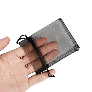 YQL 3x4 Organza Bags,100PCS Black Mini Organza Drawstring Bags Organza Jewelry Pouches Mini Mesh Bags Wedding Party Christmas Gift Halloween Candy Bag