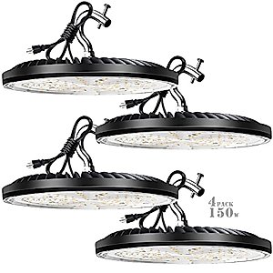 bulbeats LED High Bay Light 150W, 21000Lm (Eqv.600W MH/HPS) UFO high Bay LED Light, 5000K Daylight ETL Listed Bay Lighting with US Plug Energy Saving Upto 1100KW*4/Y(5Hrs/Day) -4Pack
