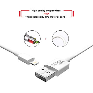 K123 Keytech Apple MFi Certified USB Lightning Cable 3ft iPhone Charger Cord 1M Premium White Data Cable for ipad, iPhone Xs/Xs Max/XR/X/8/8 Plus/7/7 Plus/6/6 Plus/5