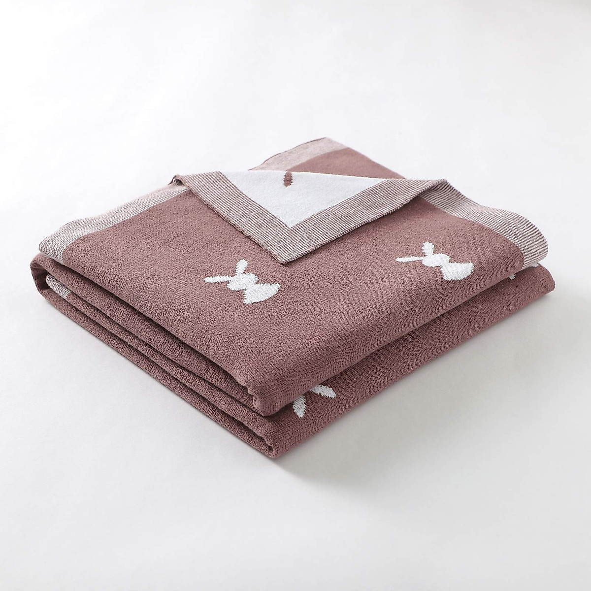 LAWKUL Baby Wrap Blanket Soft 100% Cotton Baby Blanket Knit Crib Receiving Blanket with Bunny Pattern Swaddle Cute Blanket for Babies Boy and Girl in Easter Size 40 * 30 Inches