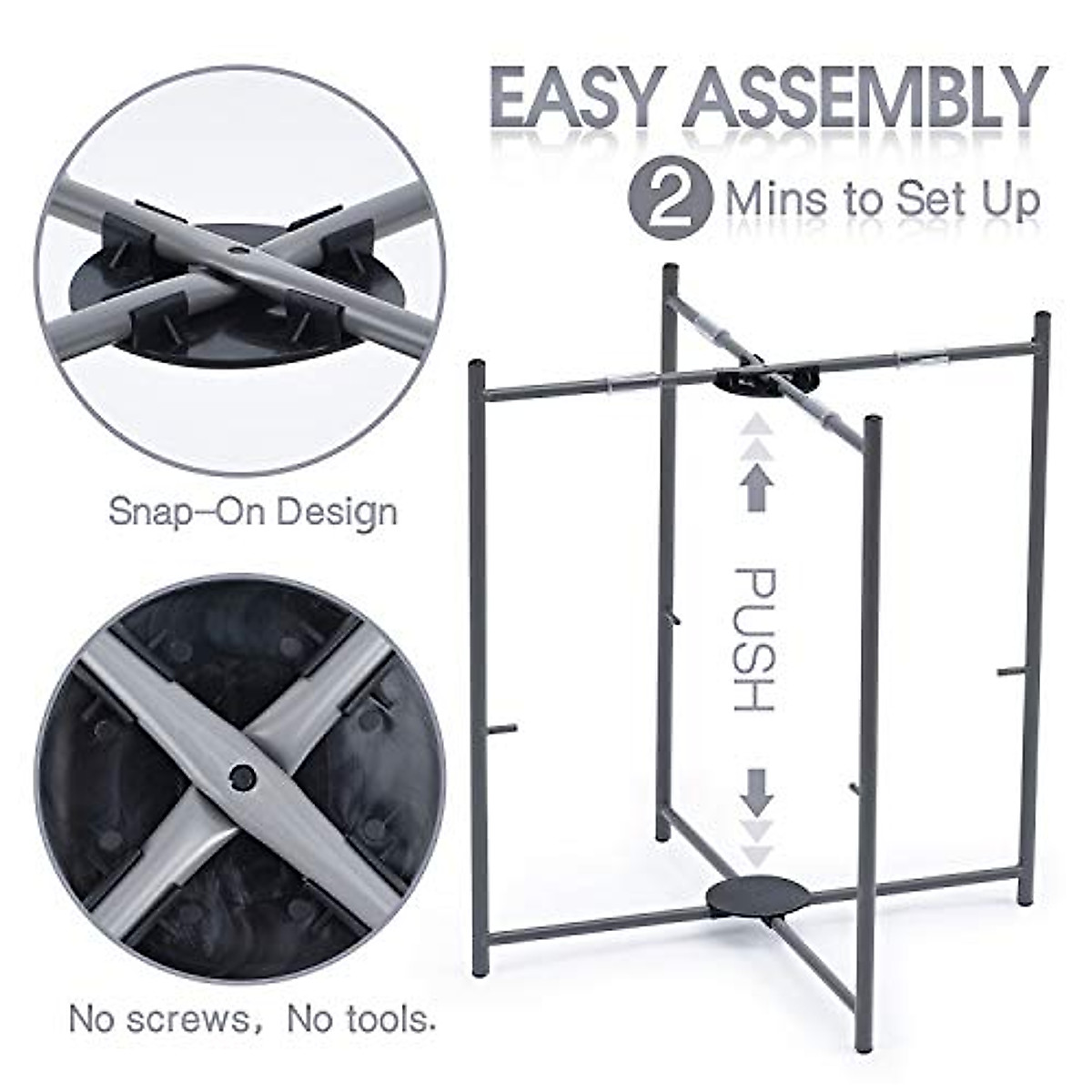 TOOLF End Table, Metal Nightstand, Coffee Round Table, Sofa Side Snack Table with Detachable Tray Top and Fabric Storage Basket, Scandi Style Table for Living Room Bedroom (Dark Grey)