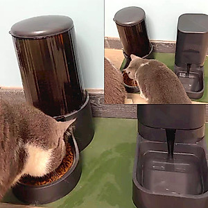 Hamiledyi Automatic Dogs Feeder and Water Dispenser Cats Gravity Food Feeder and Waterer Set with Food Bowl for Pets Puppy Kitten Rabbit(3.8L×2, Black)