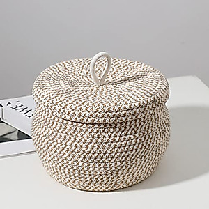 Angoily Round Basket with Lid for Storage, Decorative Basket Cotton Rope Woven Basket With Lid Living Room Bedroom Basket