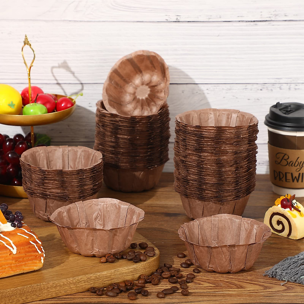 Eaasty 100 Pieces Disposable Mini Cake Molds Paper, Grease Proof Nonstick Mini Cake Pan for Baking Pound, Brownie Muffin Dessert Crumb Cakes