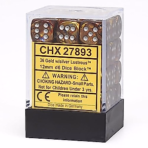 Chessex CHX27893 Dice - Lustrous: 36D6 Gold/Silver