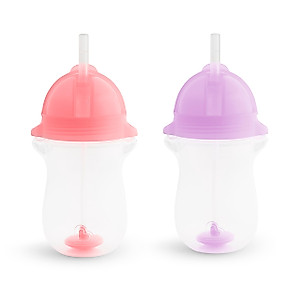 Munchkin® Any Angle™ Weighted Toddler Straw Cup with Click Lock™ Lid, 10 Ounce, 2 Pack, Pink/Purple