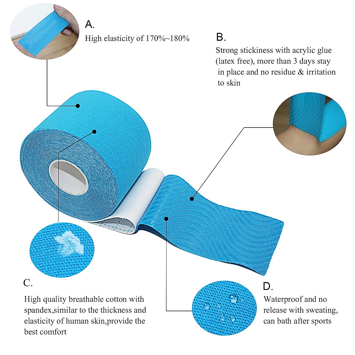 Kinesiology Tape Water Resistant Uncut Sports Tape - 6 Count 2 in x 16.5 ft - Professional Kinesiology Therapeutic Sports Tape,Skin Colored,Latex Free
