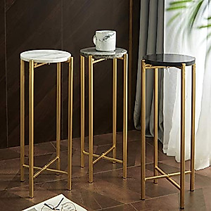 Urban Shop White Marble Collapsible Side Accent Drink Table with Gold Metal Legs, ‎8.5 in x 8.5 in x 22.5 in