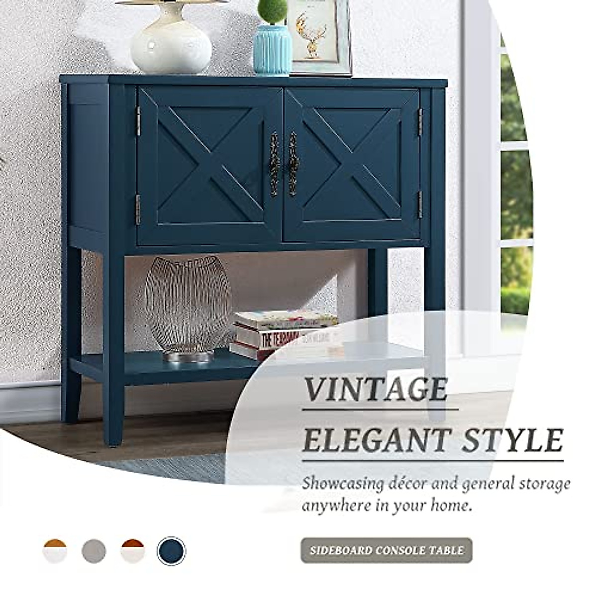 INMOZATA Console Table for Living Room, Narrow Entryway Tables for Foyer Wood Cabinet with Storage and Shelf, Sofa Table for Coffee Bar, Kitchen, Hallway, Dining,Navy Blue