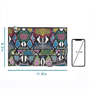 Women Snakeskin Pattern Evening Clutch Bag Fashion Envelope Wristlet Bag Handbag Purse (Blue)
