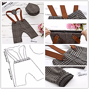 Baby Photography Props Newborn Boy Photo Shoot Outfits Infant Gentleman Suit Lattice Outfit Hats (Coffee)