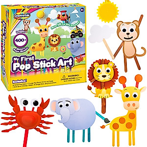 Creative Kids Preschool Crafts for Kids Create 12 Pop Stick Art Figures with 400+ Stickers & Punch Outs Toddler Art Set, Fine Motor Activities for Toddlers Arts and Crafts for Kids Age 3+