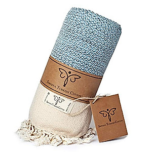 SMYRNA TURKISH COTTON Vintage Series Throw Blanket| 50 x 60 in 100% Cotton|Large Wearable Cozy Blanket Made in Turkey|Machine Washable|Premium Luxury Bath Towel & Picnic Rug - Light Blue