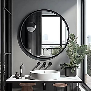 USHOWER Black Round Mirror 30 Inch Bathroom Vanity Circle Mirror - Elegant Wall Mirror with Metal Frame for Living Room, Entryways