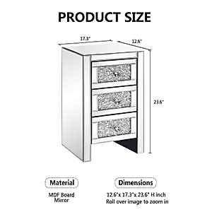 Alohappy Mirrored Nightstands Set of 2 with 3-Drawers, Modern Mirror Glass End Table Silver Bedside Table for Living Room/Bedroom (2PCS)