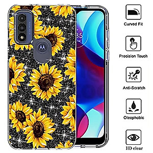 DDTKZC for Motorola G Pure Case,Moto G Pure Case, Tempered Glass Protector Lustre Pattern-Sparkle 3 in 1 Clear Shockproof Case for Moto G Pure (Yellow Sunflower)