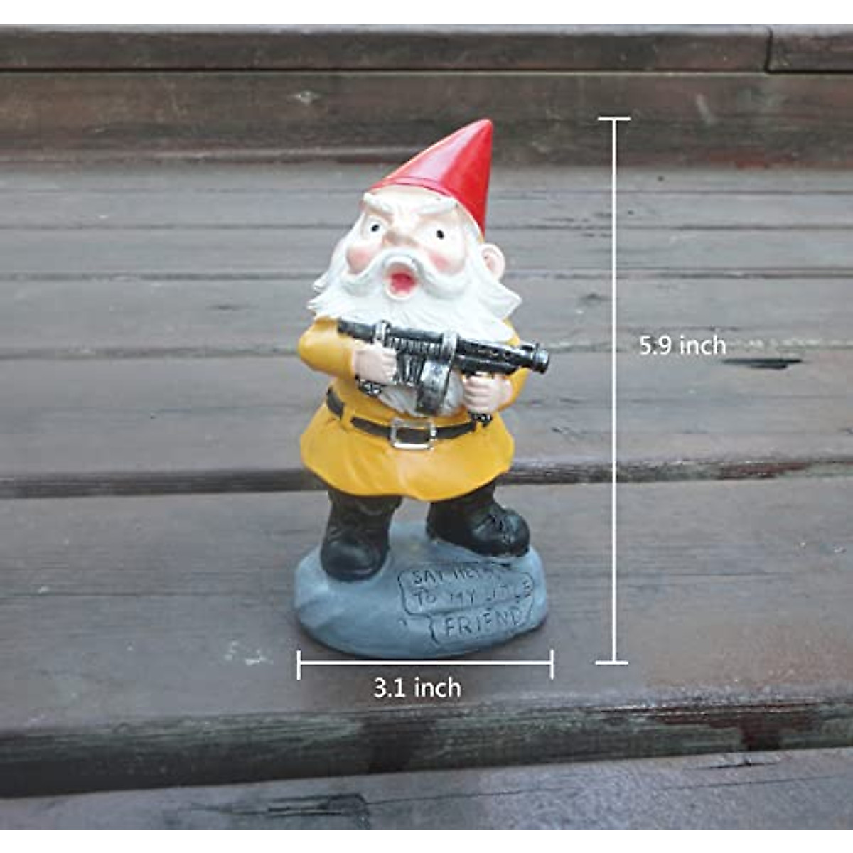 SHOWFEICAT Funny Garden Gnome with Gun Military Gnome Fighting Outdoor Indoor Lawn Statue Patio Porch Decoration