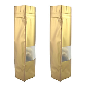 Metallic Colored with Clear Window Metallic Foil Stand-Up Resealable Food Storage Pouch (13oz, Matte Gold)