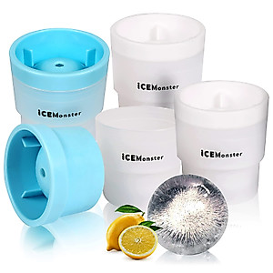 Ice Monster Whiskey Sphere Ice Mold - Ball, Cube Molds for Bourbon; Makes Thick Ice Cubes, Stackable, Easy Release Silicone - Pack of 4